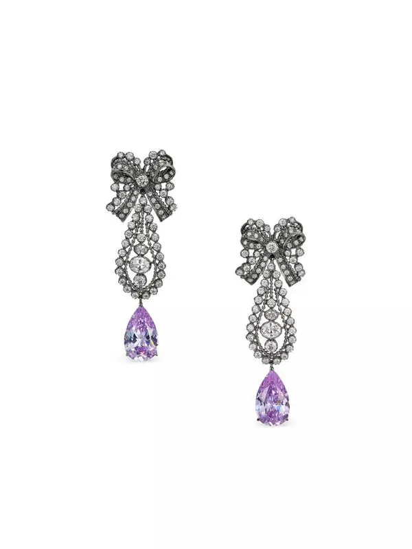 ANABELA CHAN Rhodium Vermeil Dentelle Bow Amethyst And Diamond Earrings - Purple