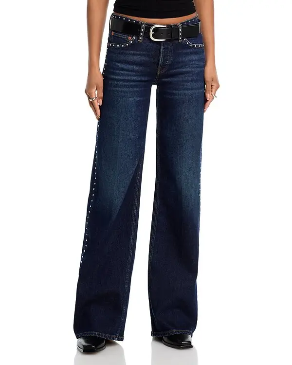 RE/DONE Studded Mid-rise Wide Leg Jeans - Barely Worn Stud