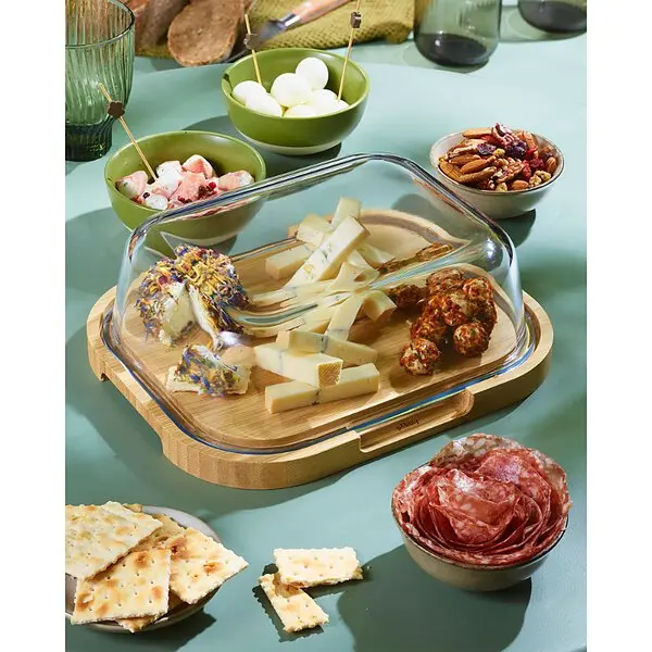 PEBBLY Bamboo And Glass Cheese Box - Camel