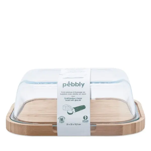 PEBBLY Bamboo And Glass Cheese Box