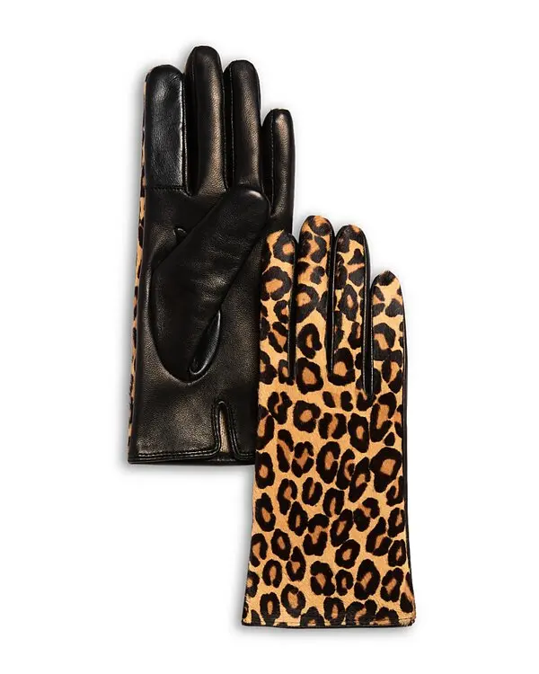 Bloomingdale'S Animal Print Calf Hair Tech Gloves - Black Leopard Cognac