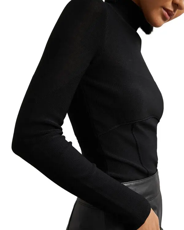 REISS Sofia Mesh Knit Top - Black