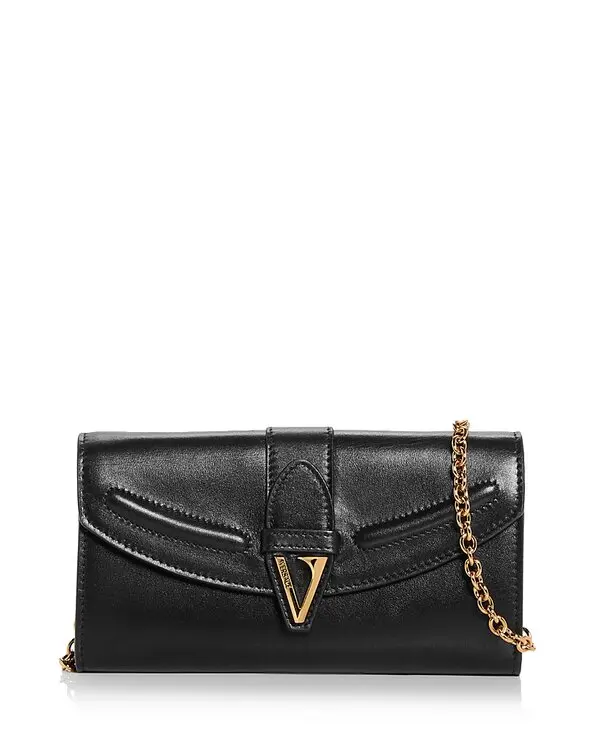 Versace V Leather Wallet On Chain - Black