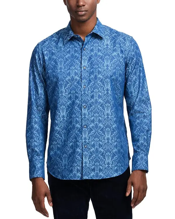 Robert Graham Highland Cotton Blend Button Down Shirt - Dark Blue