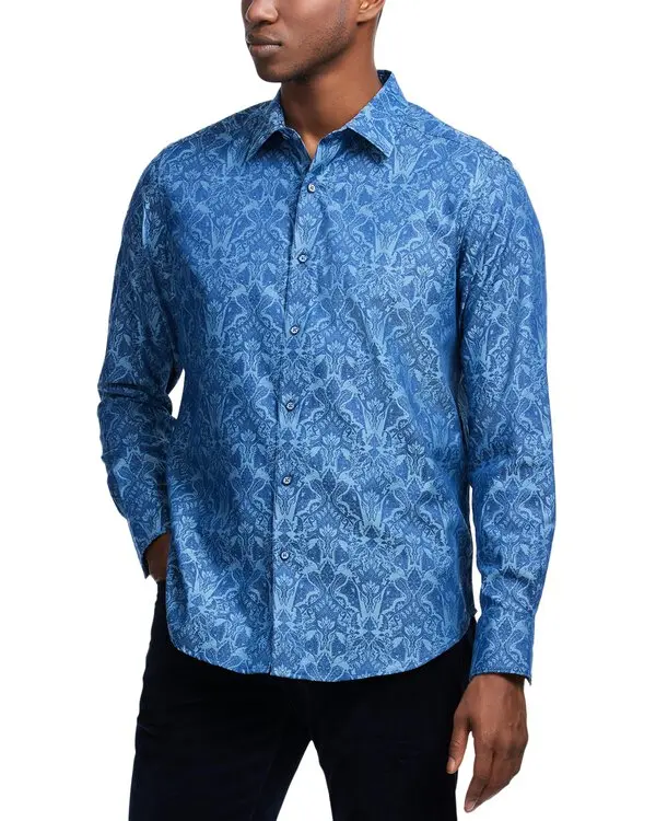 Robert Graham Highland Cotton Blend Button Down Shirt - Dark Blue