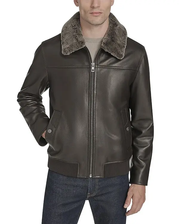 Andrew Marc Hedland Aviator Leather Jacket - Chocolate