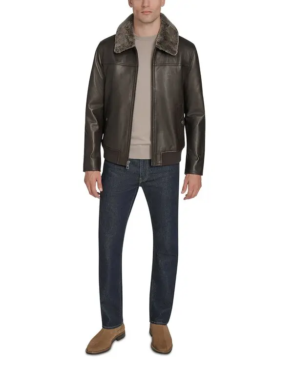 Andrew Marc Hedland Aviator Leather Jacket - Chocolate