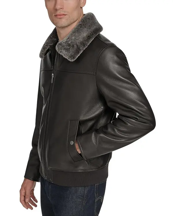 Andrew Marc Hedland Aviator Leather Jacket - Chocolate