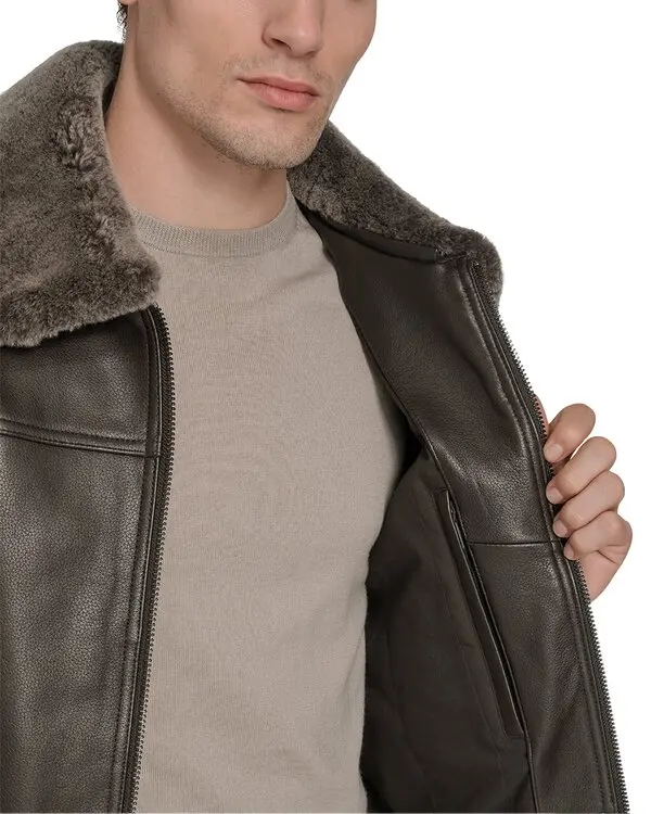 Andrew Marc Hedland Aviator Leather Jacket - Chocolate
