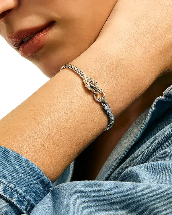 John Hardy Sterling Naga Blue Sapphire & Diamond Dragon Flex Bracelet - Silver
