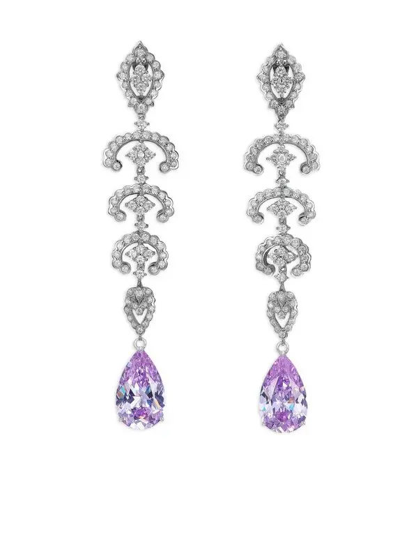 ANABELA CHAN 14k White Gold Vermeil Scallop Lace Amethyst And Diamond Drop Earrings - Purple