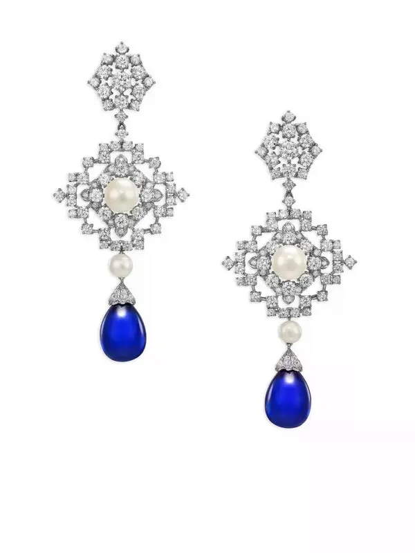 ANABELA CHAN 14k White Gold Vermeil Pixelise Multi-stone Chandelier Earrings - Blue