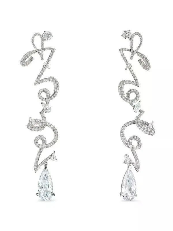 ANABELA CHAN 14k White Gold Vermeil Script Diamond Drop Earrings - Silver