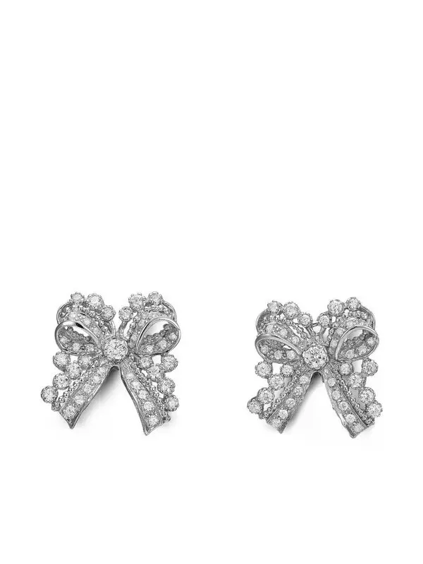 ANABELA CHAN 14k Gold And Rhodium Vermeil Dentelle Bow Diamond Earrings - White