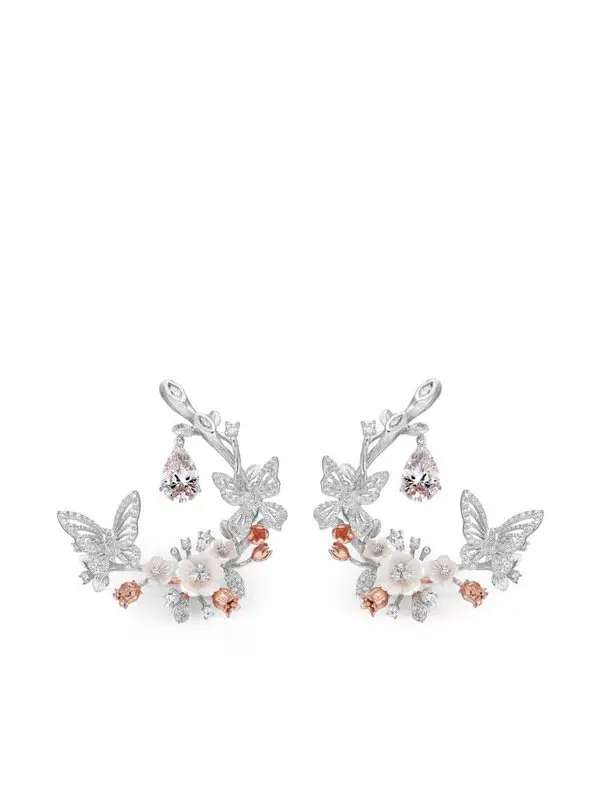 ANABELA CHAN 18kt Gold Butterfly Garland Earrings - White