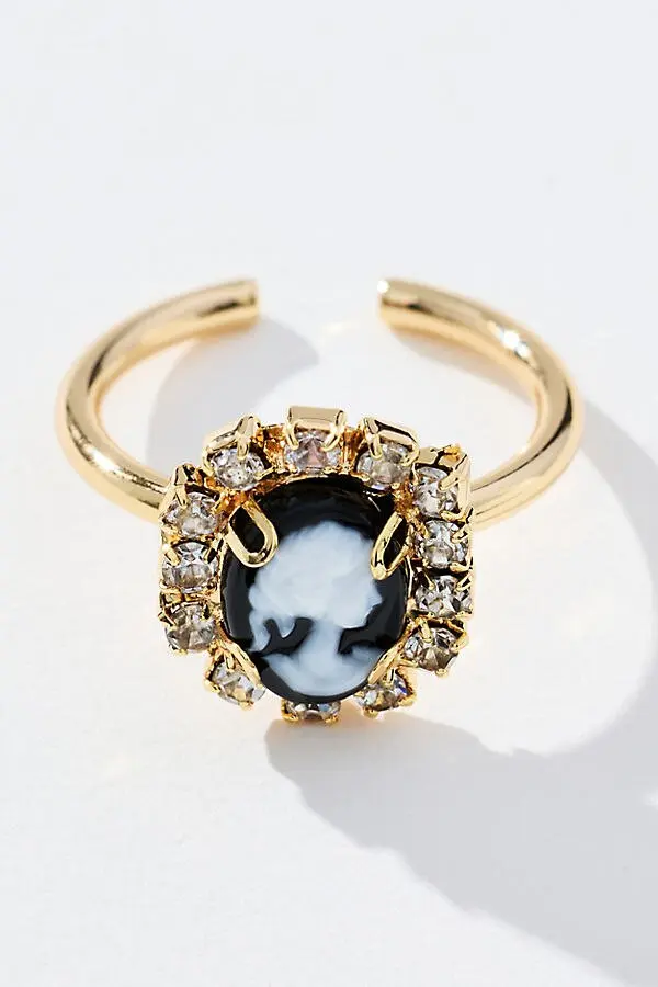 Anthropologie Cameo Cocktail Ring - Black
