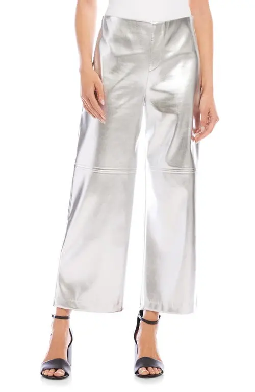 Karen Kane Crop Faux Leather Wide Leg Pants - Silver