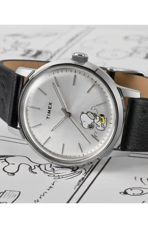 Timex® X Peanuts Marlin® Saxophonist Automatic Leather Strap Watch