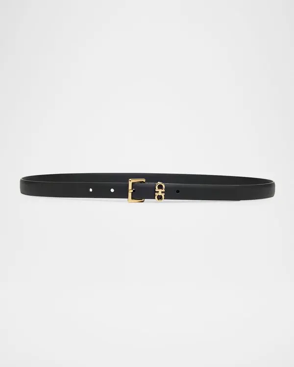 FERRAGAMO Calfskin Leather Mini Gancini Belt - Nero