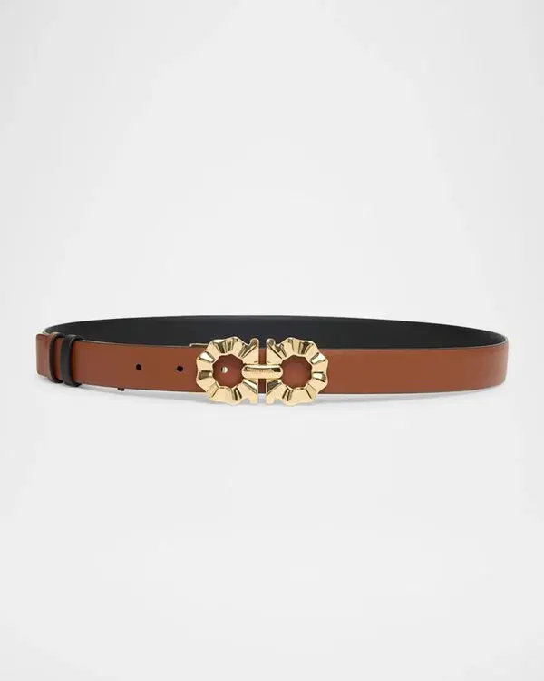 FERRAGAMO Donna Gancini Smooth Calfskin Leather Belt