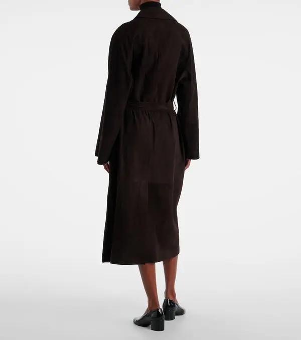 THE ROW Solana Suede Wrap Coat - Brown