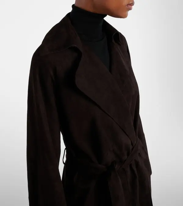 THE ROW Solana Suede Wrap Coat - Brown