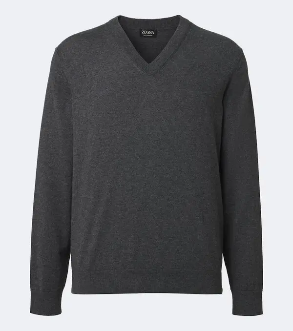 Zegna Cashmere V-neck Sweater - Grey