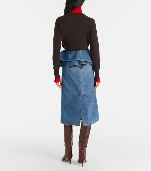 Plan C Peplum Denim Midi Skirt