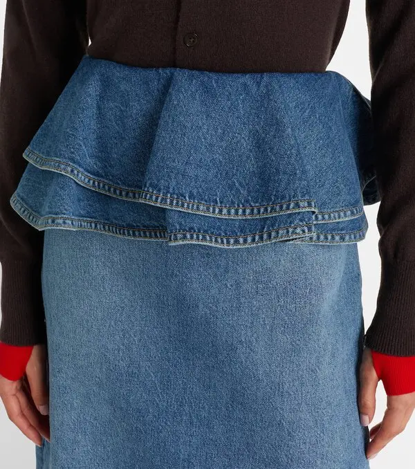 Plan C Peplum Denim Midi Skirt