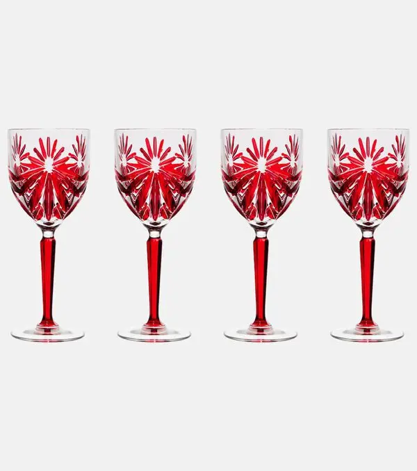 LES-OTTOMANS Set Of 4 Floral Crystal Wine Glasses - Red