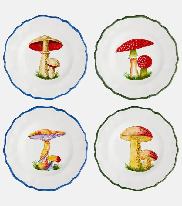 LES-OTTOMANS Mushroom Set Of 4 Ceramic Side Plates - Multicoloured