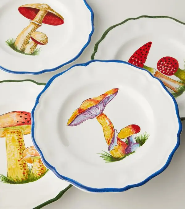 LES-OTTOMANS Mushroom Set Of 4 Ceramic Side Plates - Multicoloured