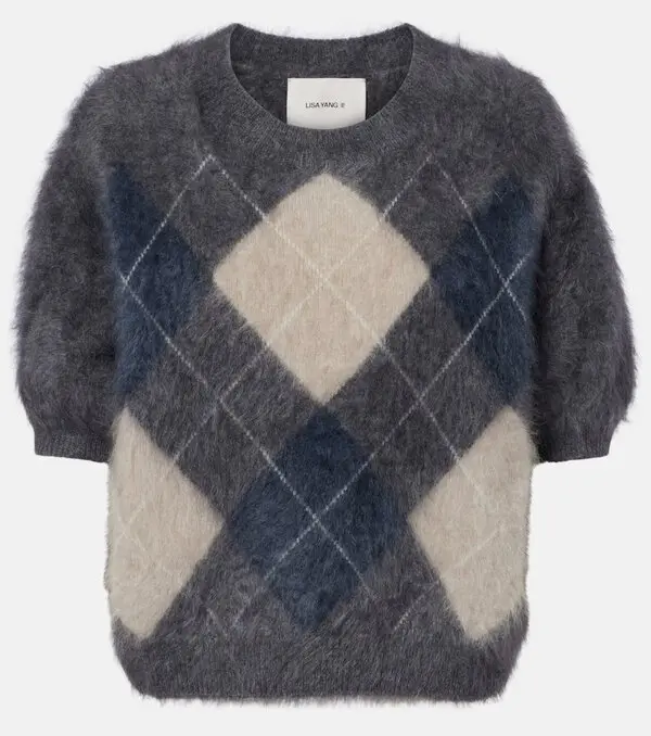LISA YANG Juniper Argyle Cashmere Sweater - Grey