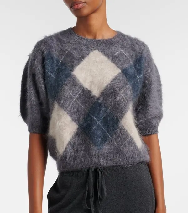 LISA YANG Juniper Argyle Cashmere Sweater - Grey