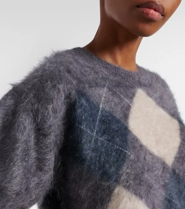 LISA YANG Juniper Argyle Cashmere Sweater - Grey