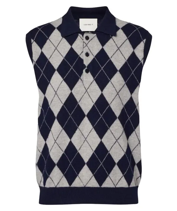 LISA YANG Riana Argyle Cashmere Sweater Vest - Grey