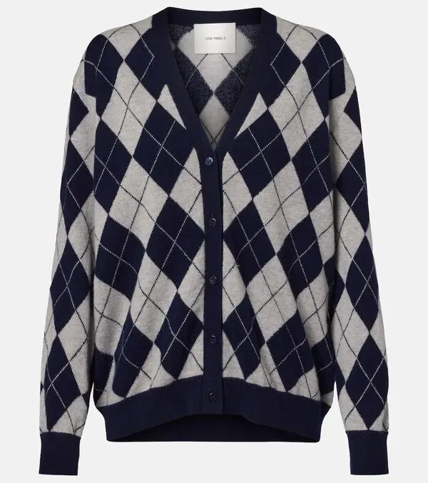 LISA YANG Raelyn Argyle Cashmere Cardigan - Grey