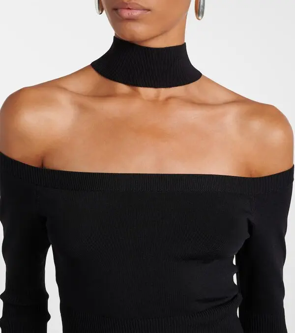 Simkhai Lila Ribbed-knit Off-shoulder Top - Black