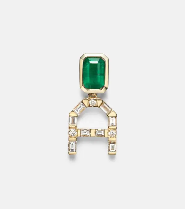 Shay Jewelry 18kt Single Drop Earring With Diamonds And Emerald - Gold