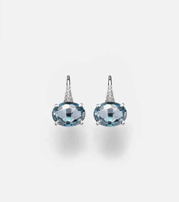 Shay Jewelry 18kt White Gold Drop Earrings With Diamonds And Topaz - Silver