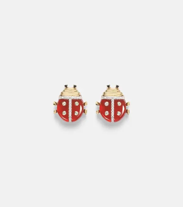 Yvonne Léon Coccinelle 9kt Gold Earrings With Gemstones - Red