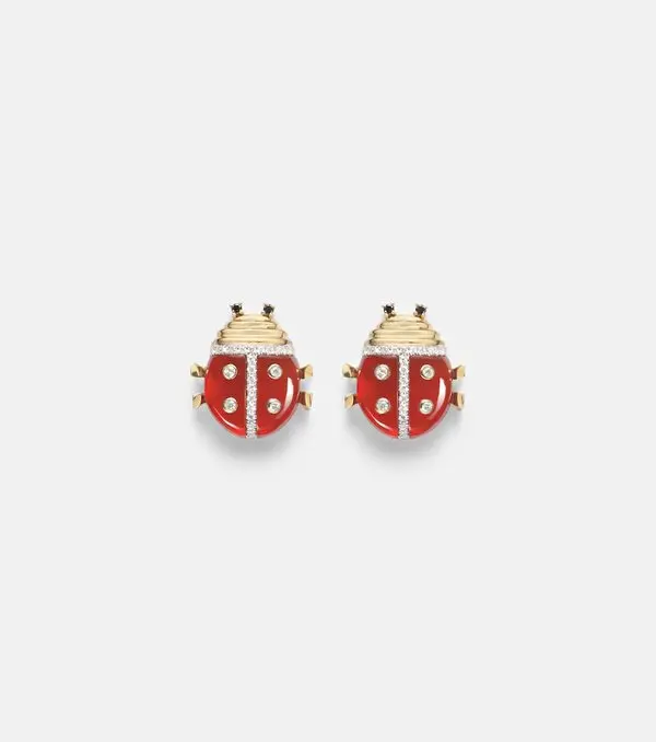 Yvonne Léon Coccinelle 9kt Gold Earrings With Gemstones - Red