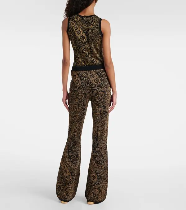 Etro Paisley Wool-blend Lamé Flared Pants - Black