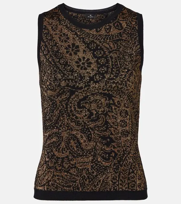 Etro Paisley Wool-blend Lamé Tank Top - Black