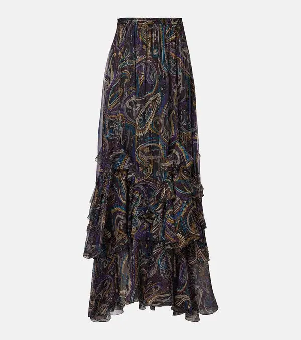 Etro Paisley Plissé Silk-blend Maxi Skirt - Multicoloured
