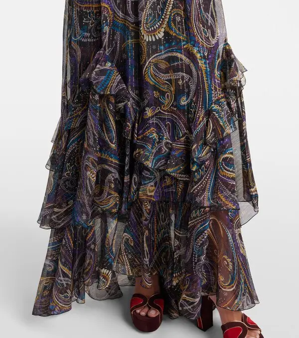 Etro Paisley Plissé Silk-blend Maxi Skirt