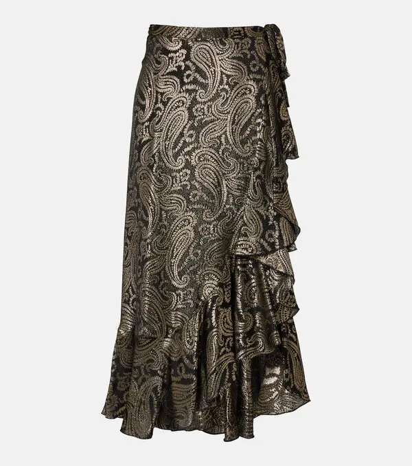 Etro Paisley Ruffled Silk-blend Midi Skirt