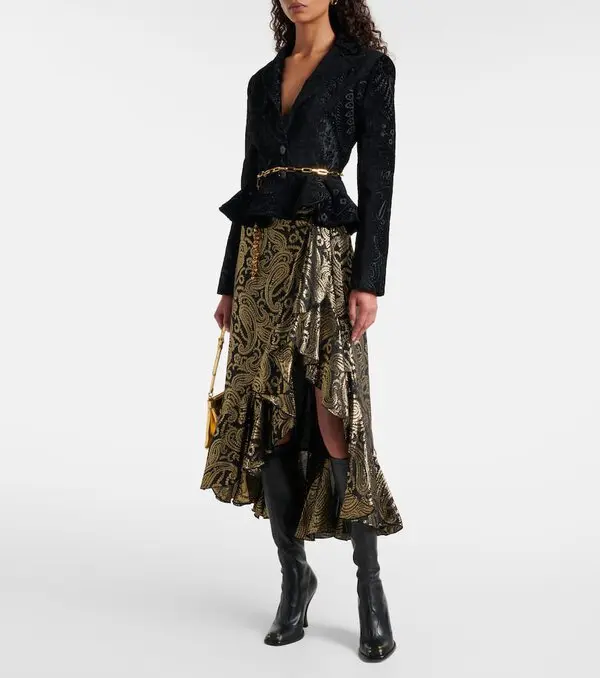 Etro Paisley Ruffled Silk-blend Midi Skirt