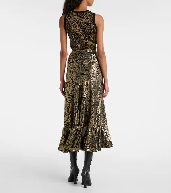 Etro Paisley Ruffled Silk-blend Midi Skirt