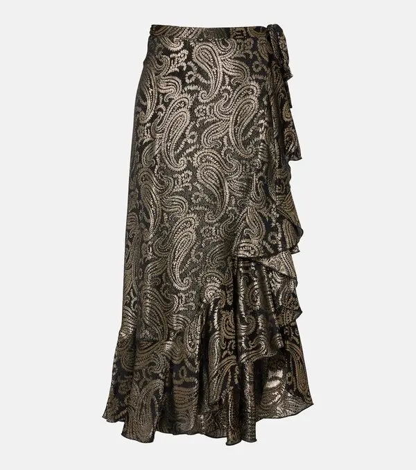 Etro Paisley Ruffled Silk-blend Midi Skirt - Black